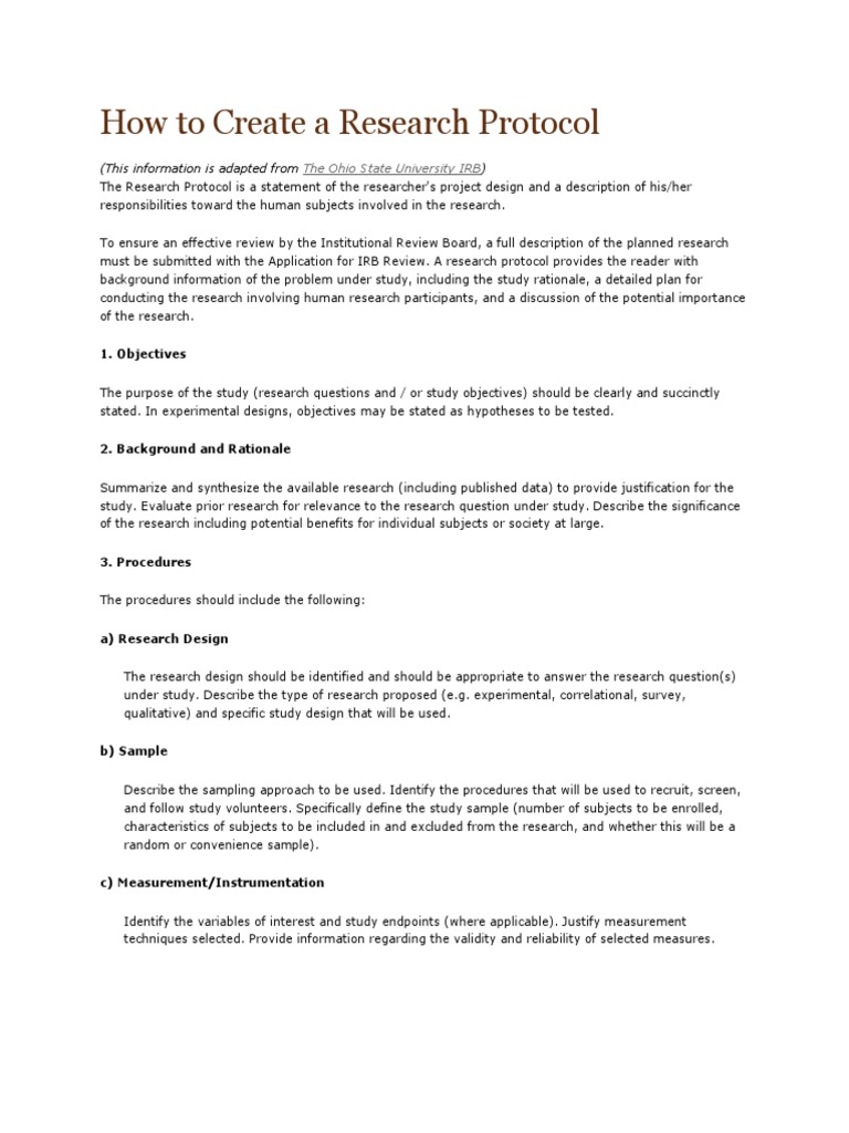 How To Create A Research Protocol: (This Information Is Adapted From ...