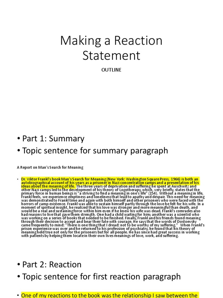 Making A Reaction Statement | PDF | Clinical Psychology | Metaphysics ...