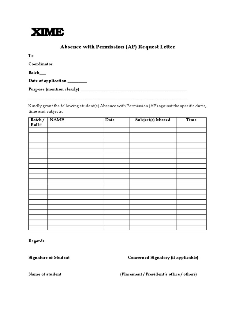 Absence With Permission (AP) Request Letter | PDF