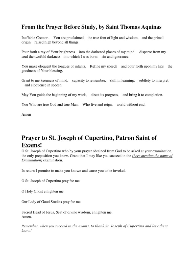 From The Prayer Before Study, by Saint Thomas Aquinas: Prayer To St ...
