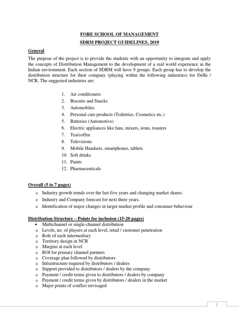 Fore School of Management SDRM Project Guidelines, 2019 General | PDF ...