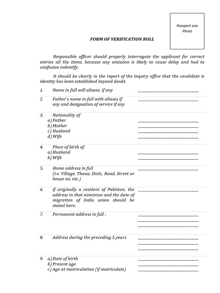 Police Verification Roll Form Template | PDF | Government And ...