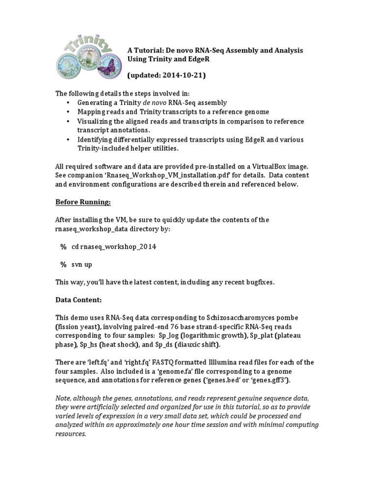 Trinity Workshop Activities | PDF | Computational Biology | Areas Of ...