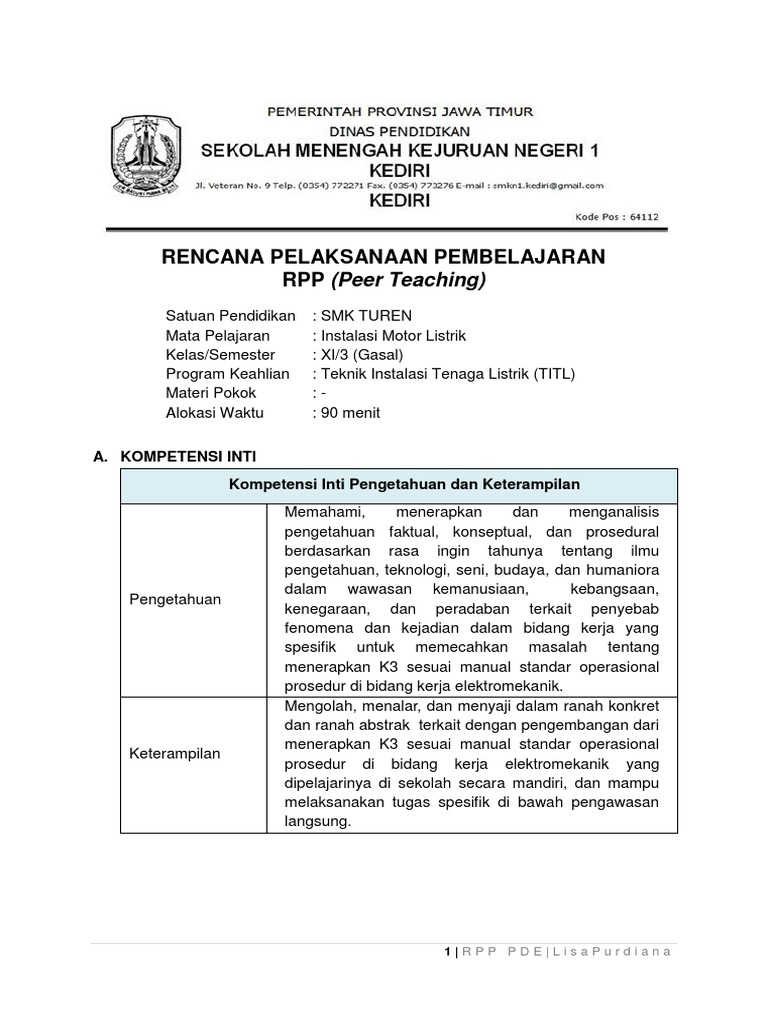 RPP Lesson Study Instalasi MOtor Listrik | PDF