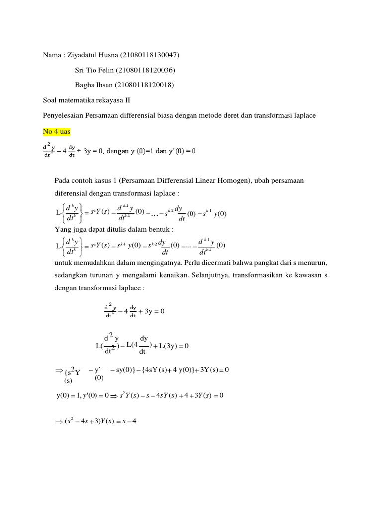 Metode Penyelesaian Persamaan Diferensial dengan Transformasi Laplace | PDF