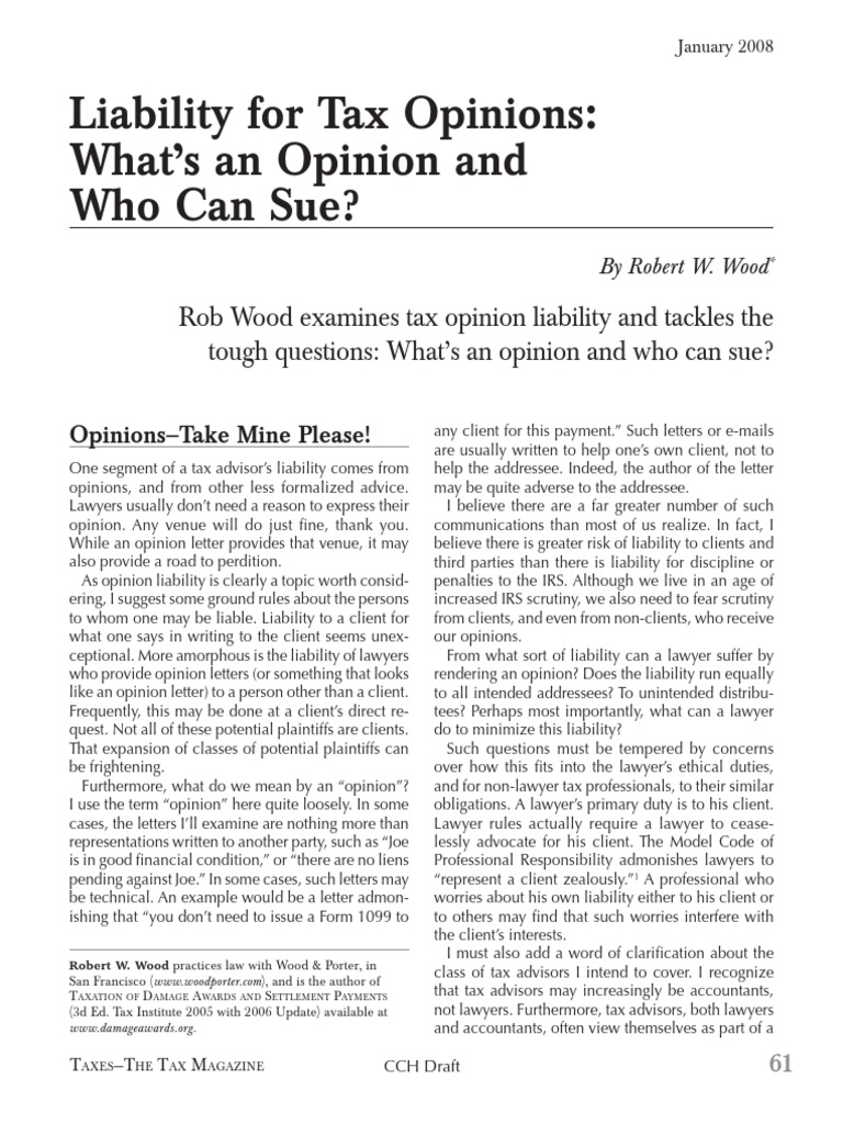 Liability For Tax Opinions: What's An Opinion and Who Can Sue? | PDF ...