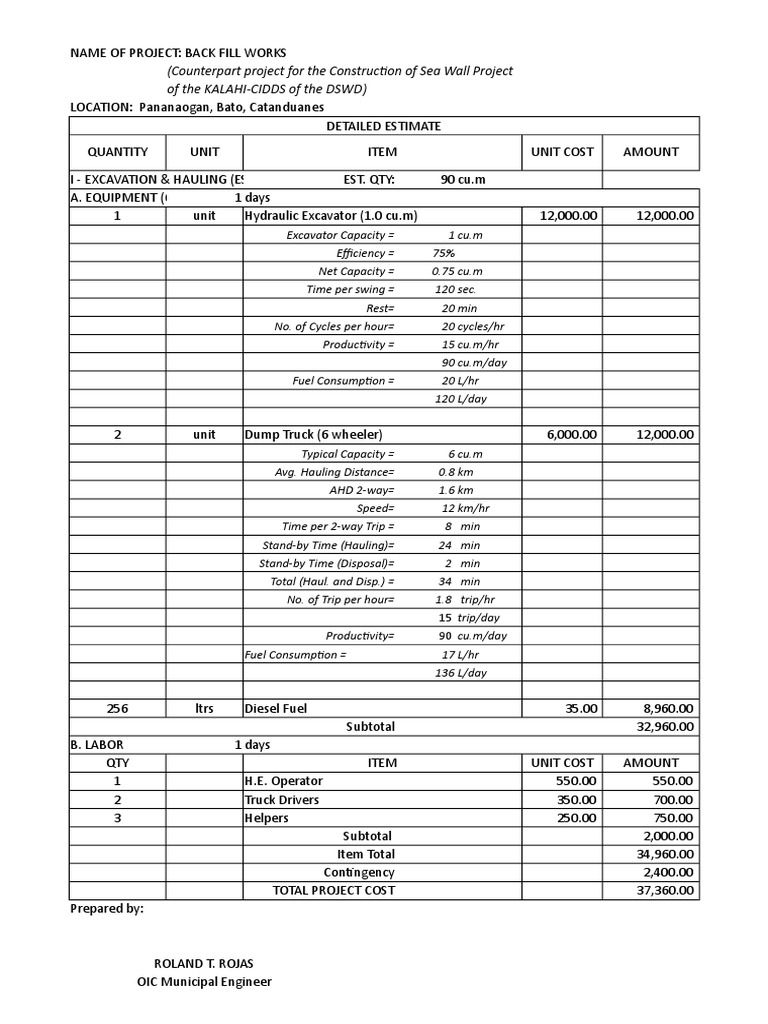 Sample Computation-Excavate and Transport | PDF | Fuel Efficiency | Truck