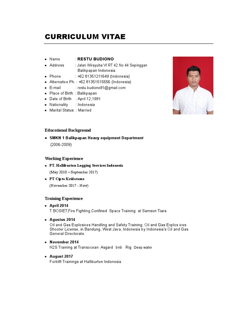 Curriculum Vitae: Restu Budiono | PDF