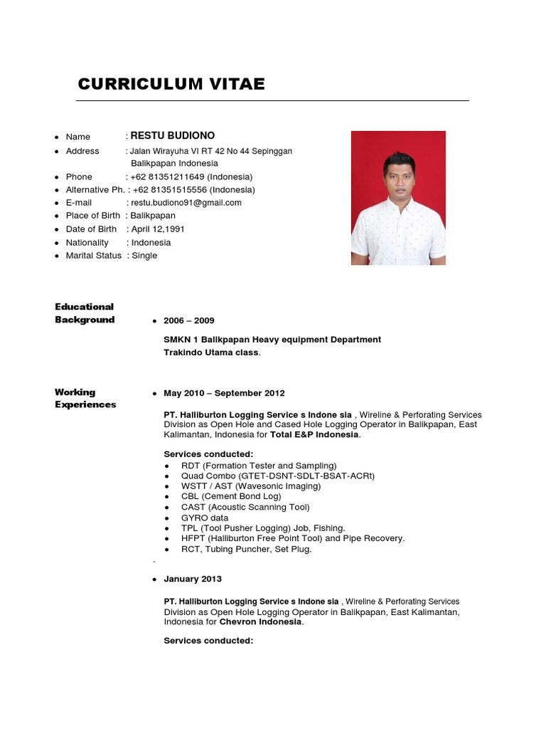 CV Restu Budiono PDF | PDF | Petroleum Geology | Petroleum