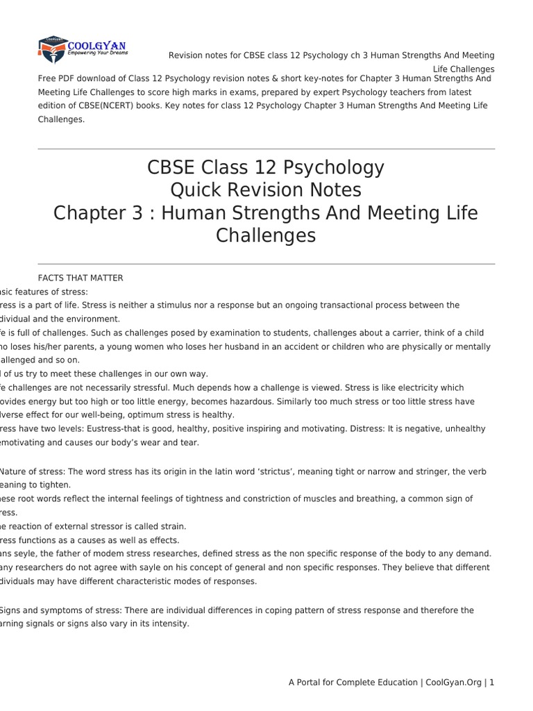 Revision Notes CH 3 Human Strengths and Meeting Life Challenges | PDF ...