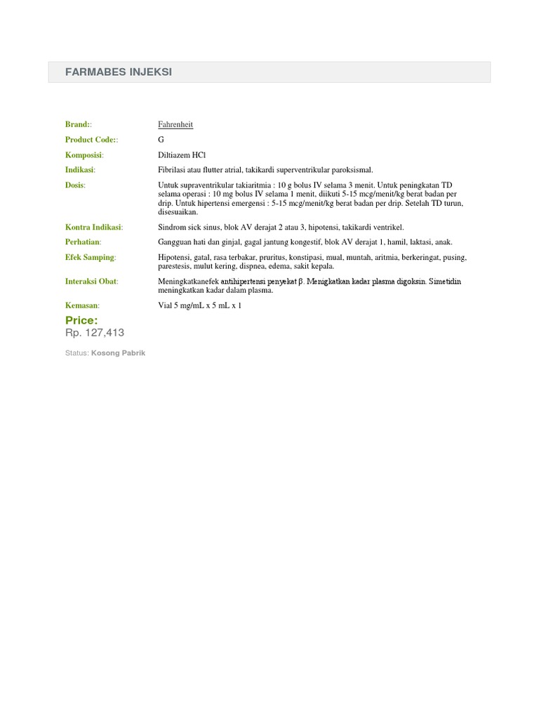 Dosis dan Indikasi Farmabes Injeksi | PDF