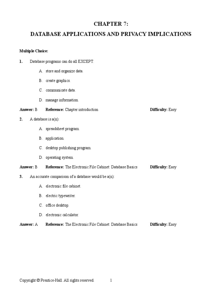 Database Applications and Privacy Implications: Multiple Choice: 1 | PDF | Privacy | Databases