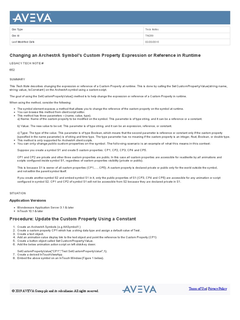 TN289-Changing An ArchestrA Symbol's Custom Property in Runtime | PDF ...
