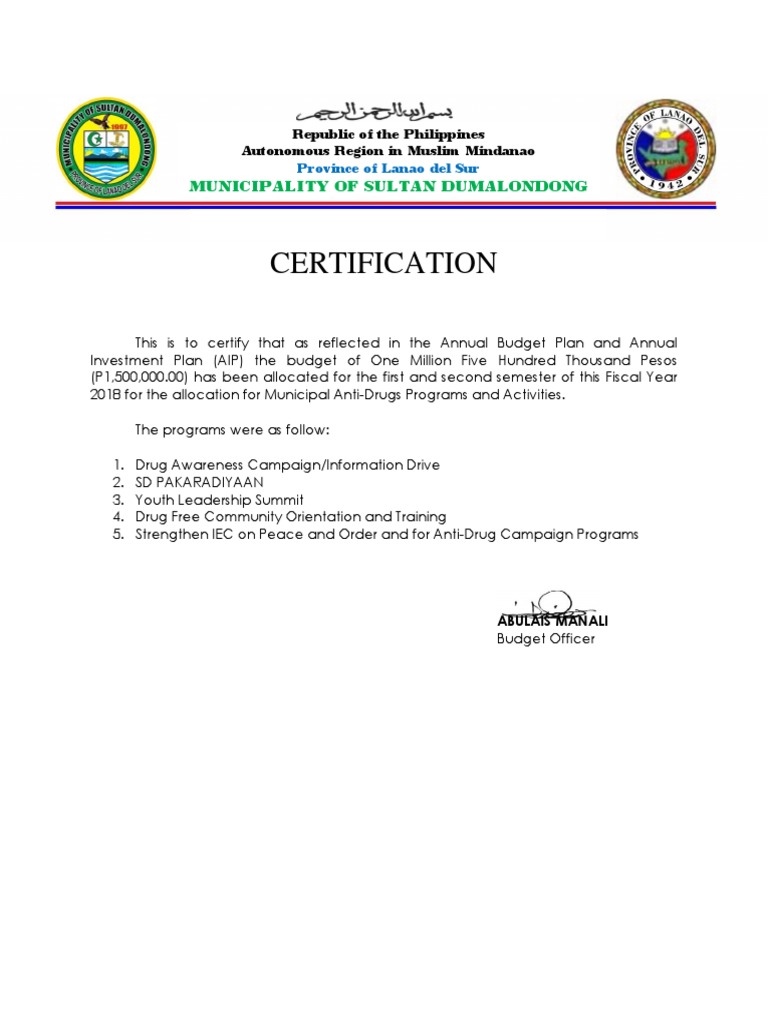 SD Certification of Budget | PDF