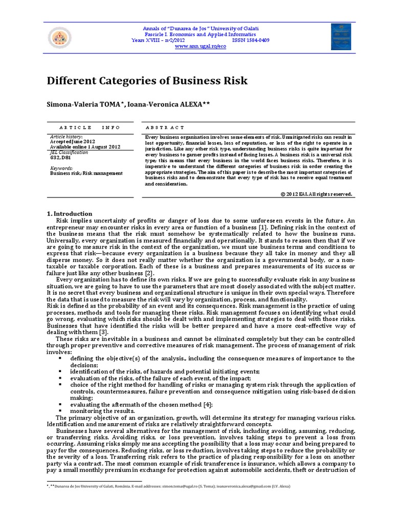 Different Categories of Business Risk | PDF | Financial Risk | Credit Risk