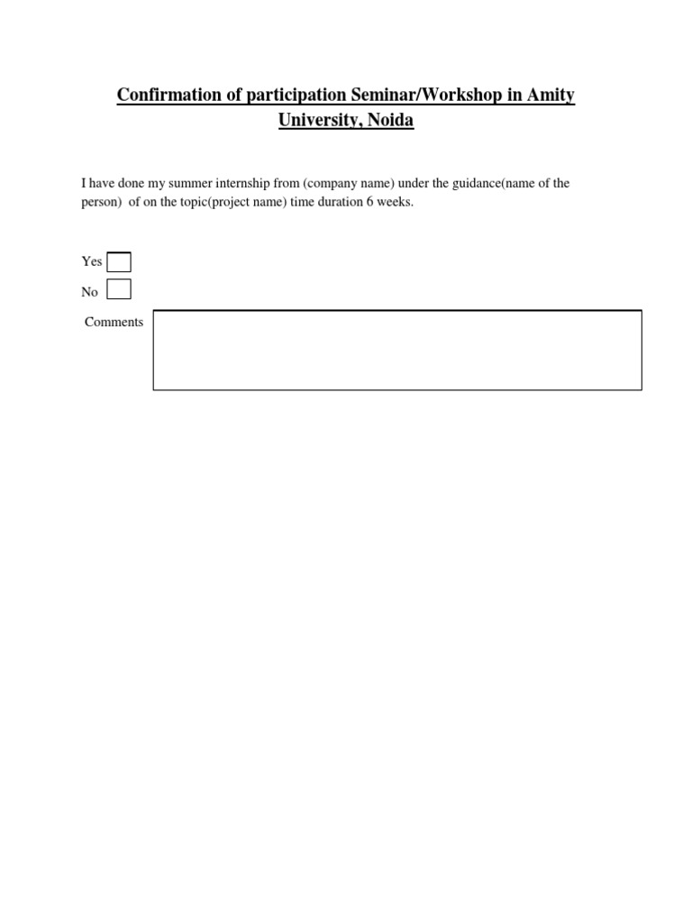 Confirmation of Participation Seminar/Workshop in Amity University ...