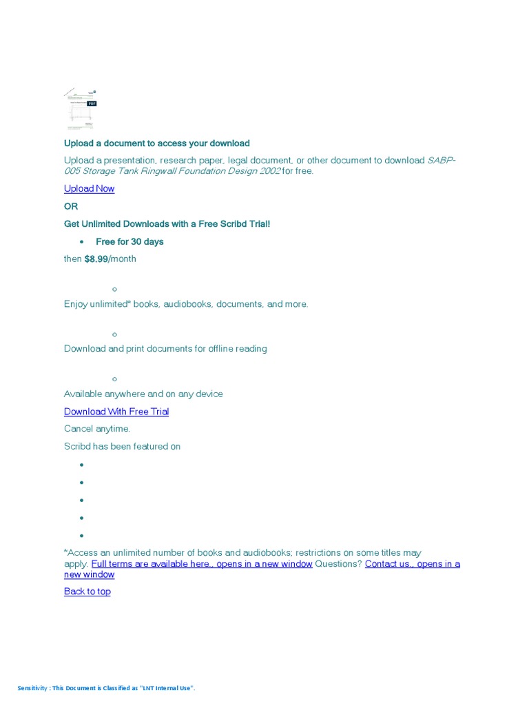 Sabp-005 Storage Tank Ringwall Foundation Design 2002: Upload Now | PDF