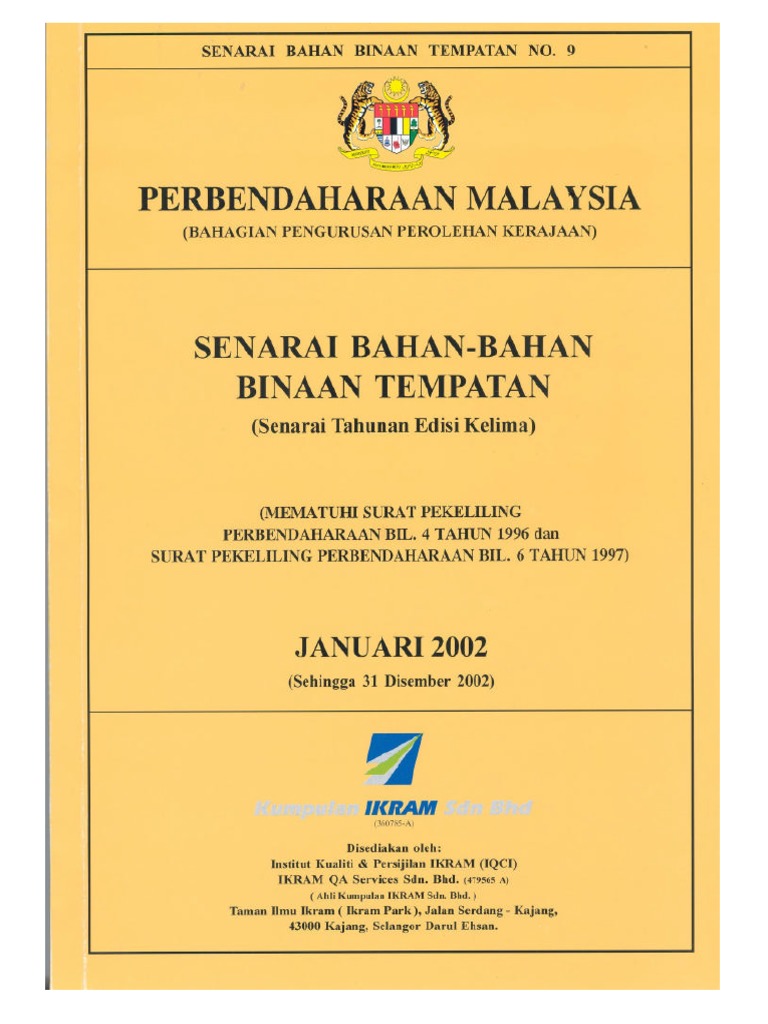 Senarai Bahan Binaan JKR | PDF