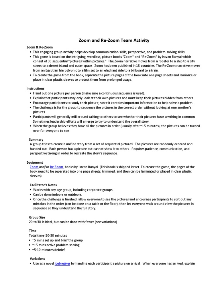 Zoom and Re-Zoom Team Activity | PDF | Books | Leadership