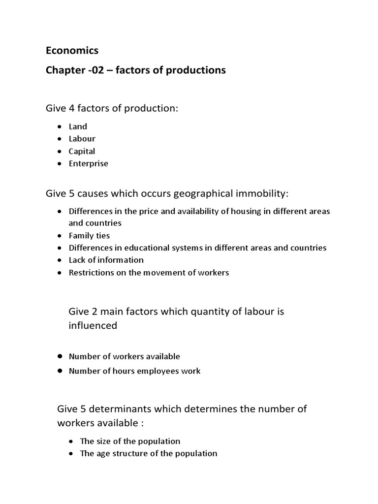 Economics Chapter - 02 - Factors of Productions | PDF | Business ...
