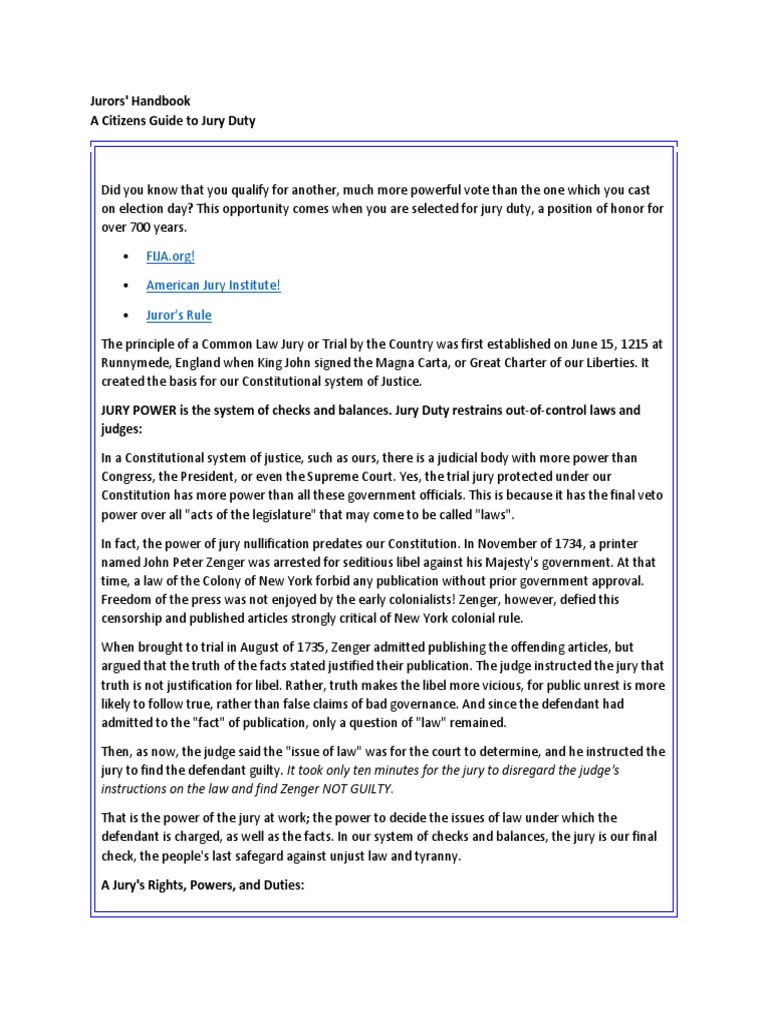 Jurors' Handbook A Citizens Guide To Jury Duty: American Jury Institute ...