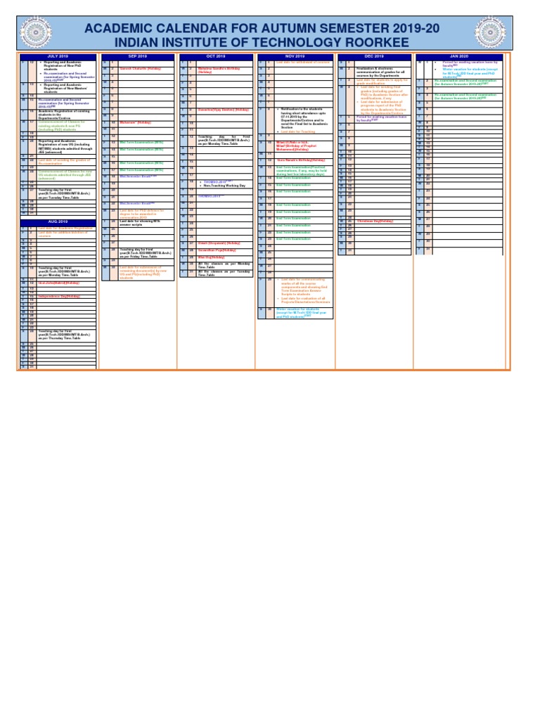 IIT Roorkee Autumn 2019 Schedule | PDF | Academic Term | Academic Degree