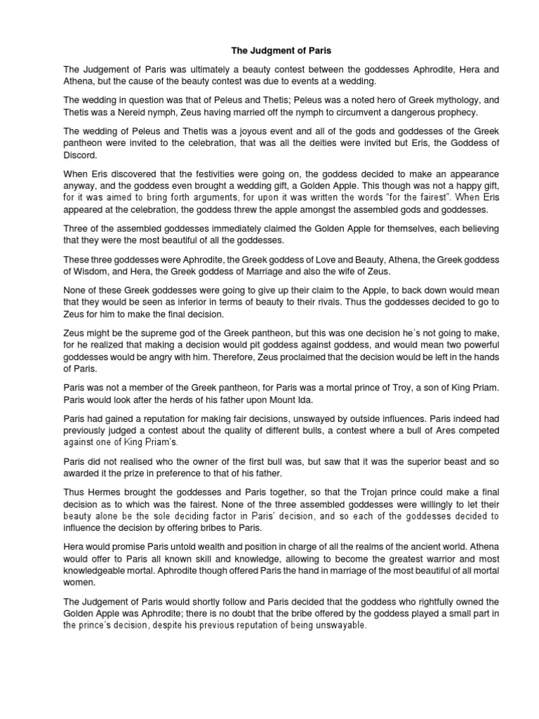 The Judgment of Paris | PDF | Paris (Mythology) | Ancient Greek Literature