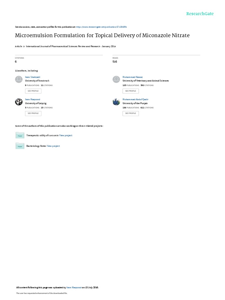 Microemulsion Formulation For Topical Delivery of Miconazole Nitrate ...