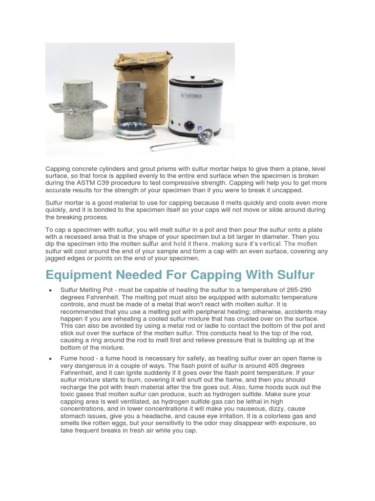 Equipment Needed For Capping With Sulfur | PDF | Sulfur | Melting
