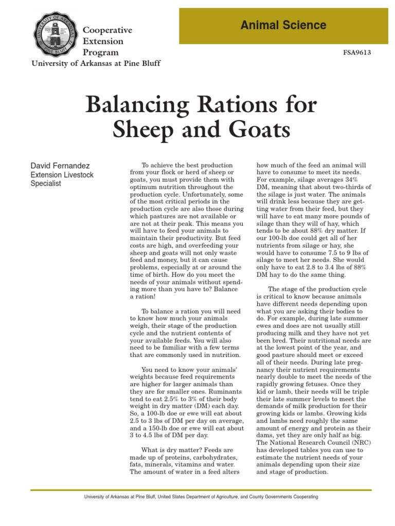 Balancing Ration For Sheeps | PDF | Sheep | Goat