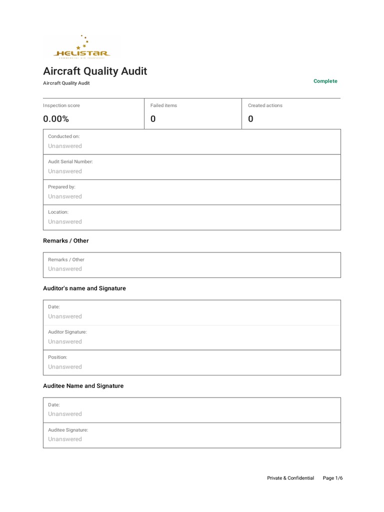 Incomplete Aircraft Quality Audit Reveals Missing and Unanswered Fields ...