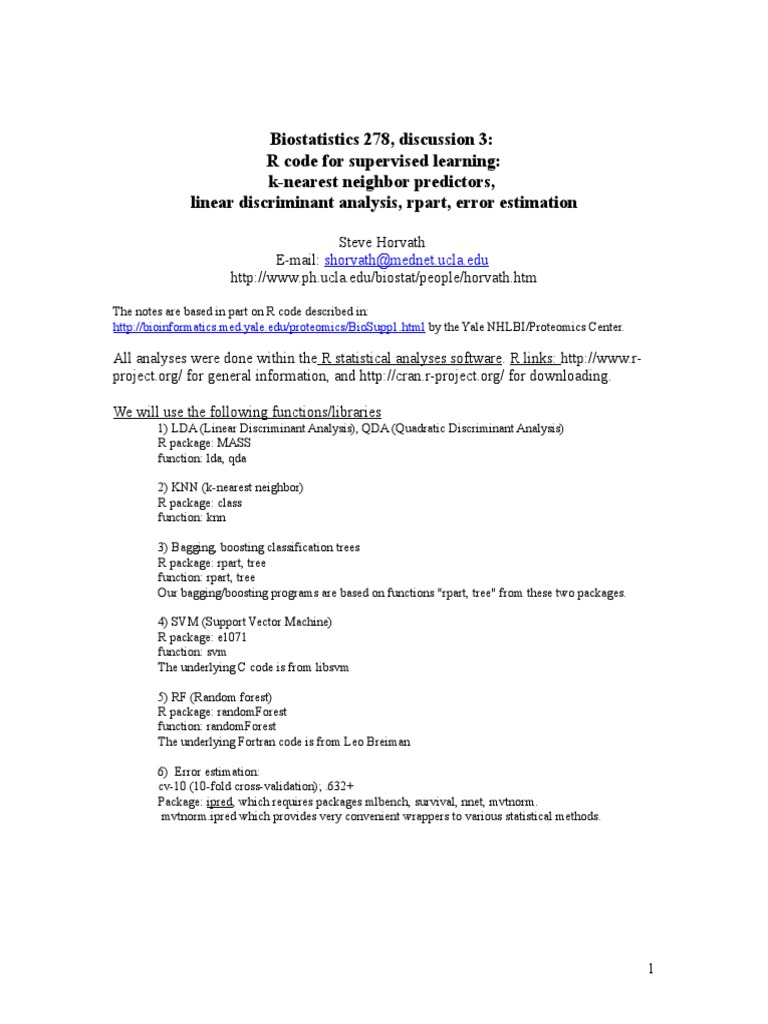 Discussion 3 Supervised Pdf Cross Validation Statistics Multivariate Statistics