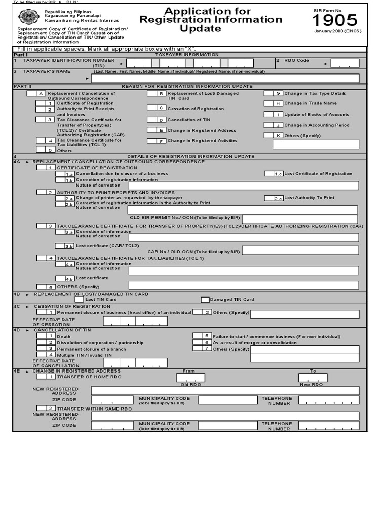 BIR Form 1905 | PDF | Receipt | Invoice