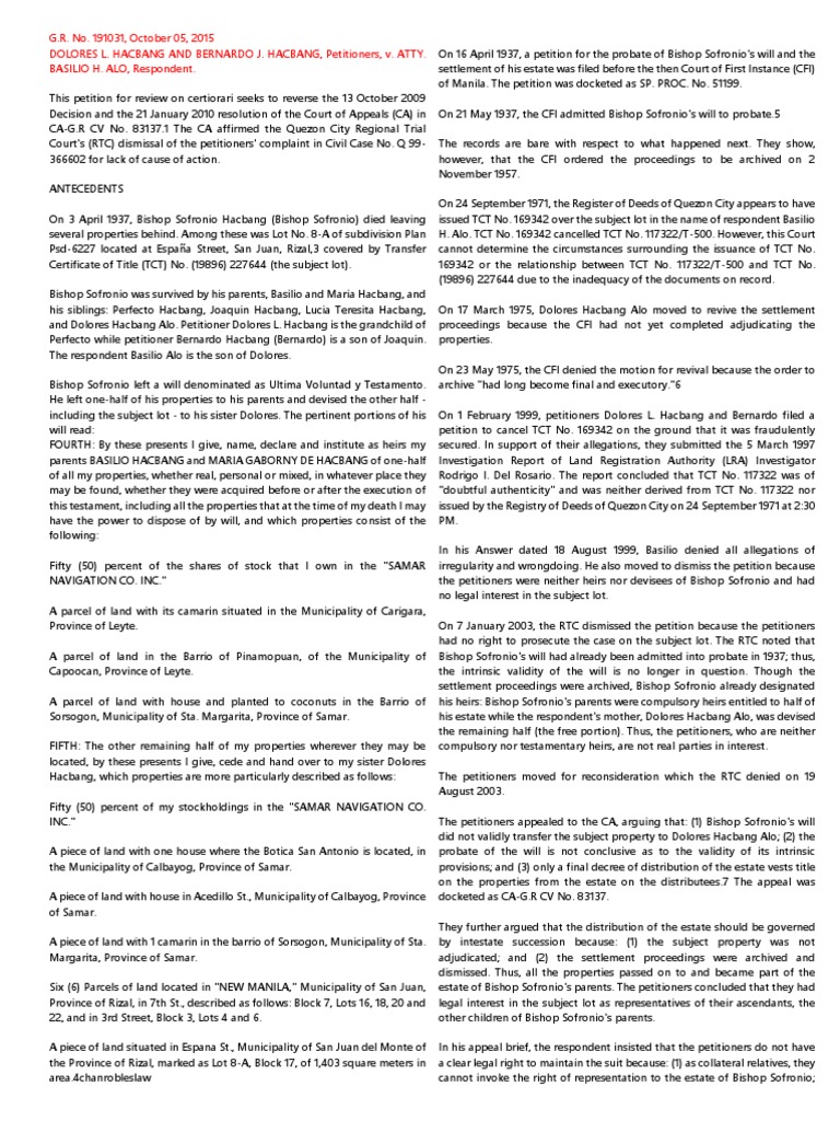 Succession Cases 1 | PDF | Will And Testament | Intestacy