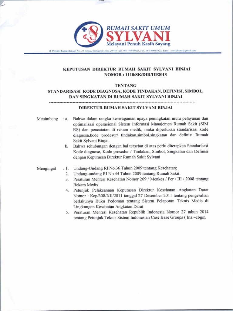 SK Standarisasi Kode Diagnosa, Dan Simbol, Singkatan | PDF