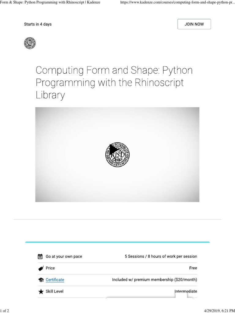 Form & Shape - Python Programming With Rhinoscript - Kadenze PDF | PDF