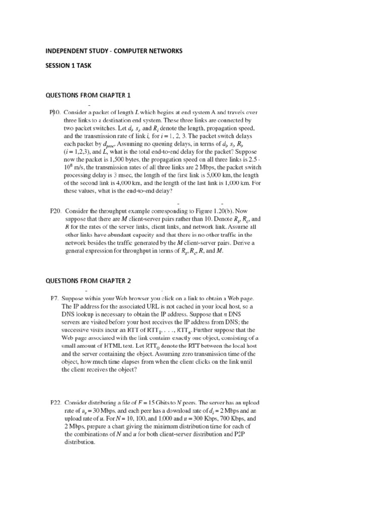 Questions From Chapter 1: Independent Study - Computer Networks Session ...