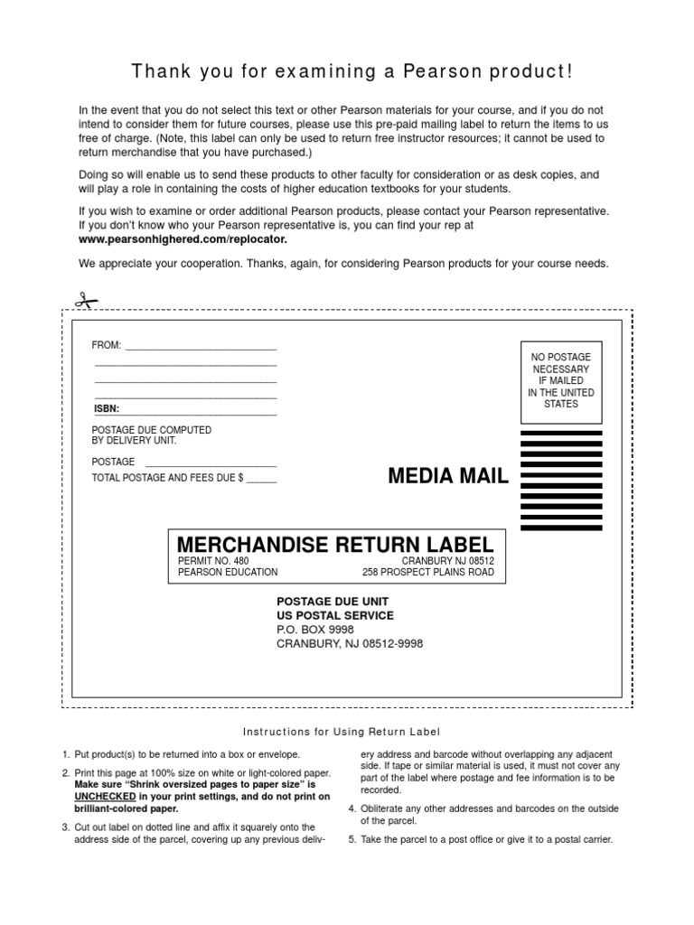 PearsonExamCopyReturnLabel PDF | Download Free PDF | Mail | United ...