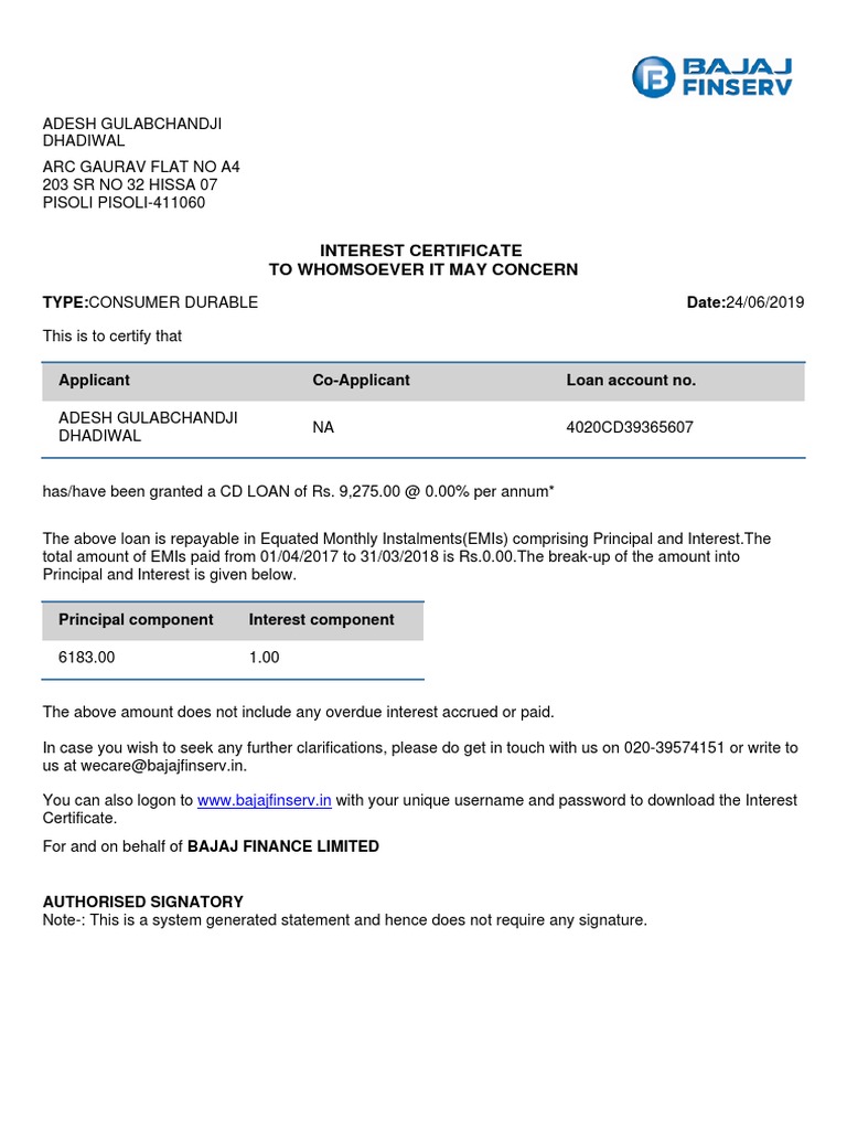 Interest Certificate | PDF