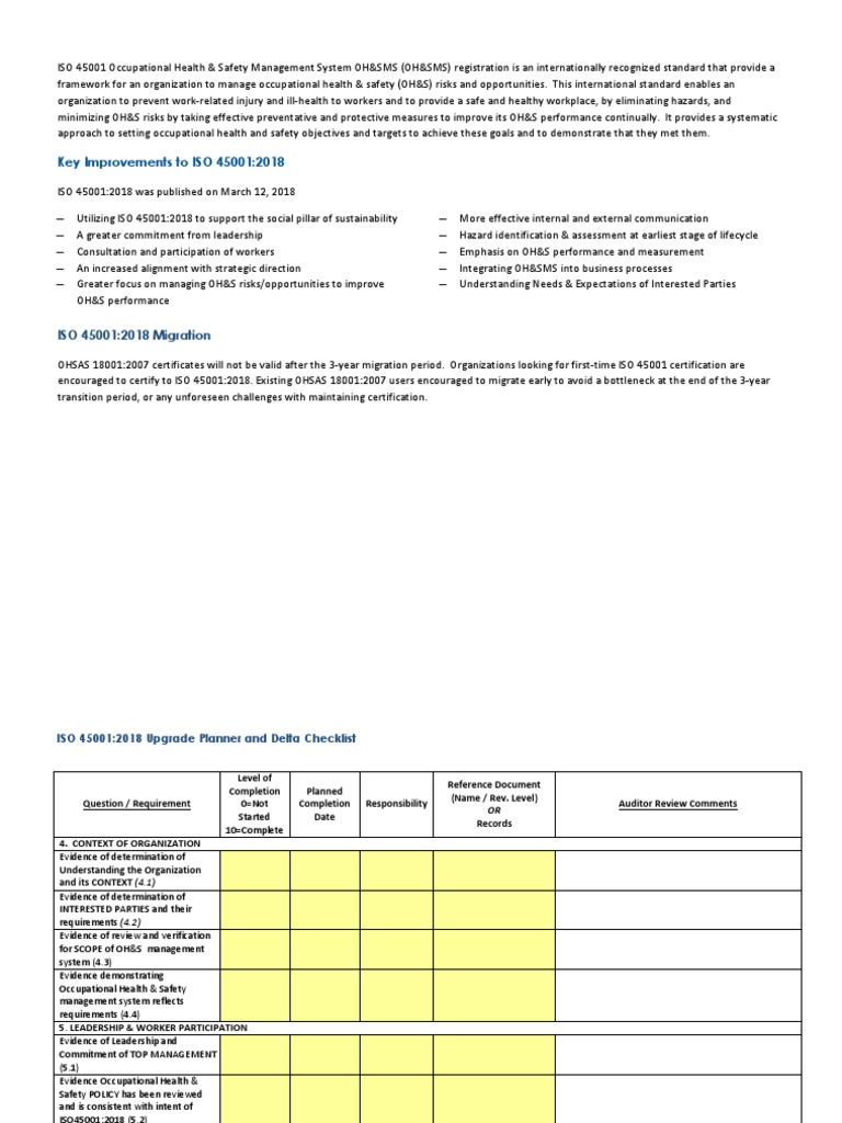 ISO 45001 Checklist | PDF | Occupational Safety And Health | Internal Audit