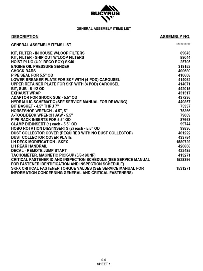 General Assembly Items List: A Comprehensive Catalog of Parts and Tools ...