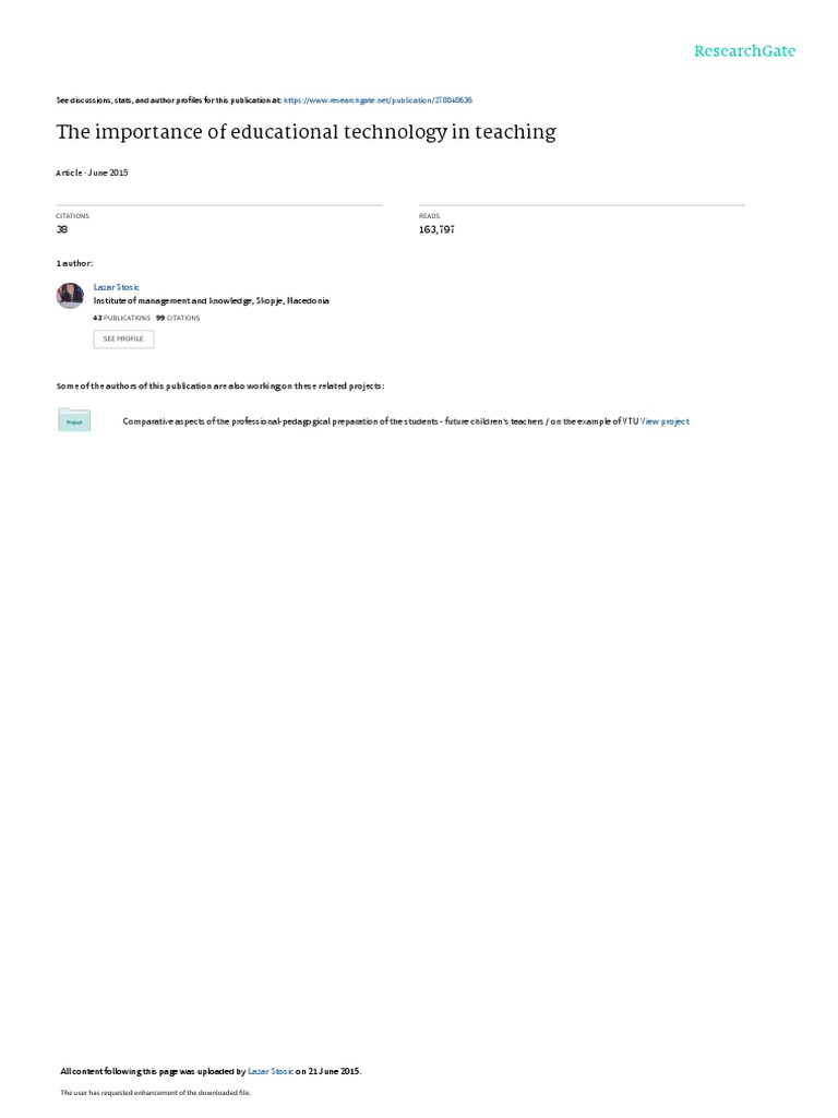 The Importance of Educational Technology in Teaching | PDF ...