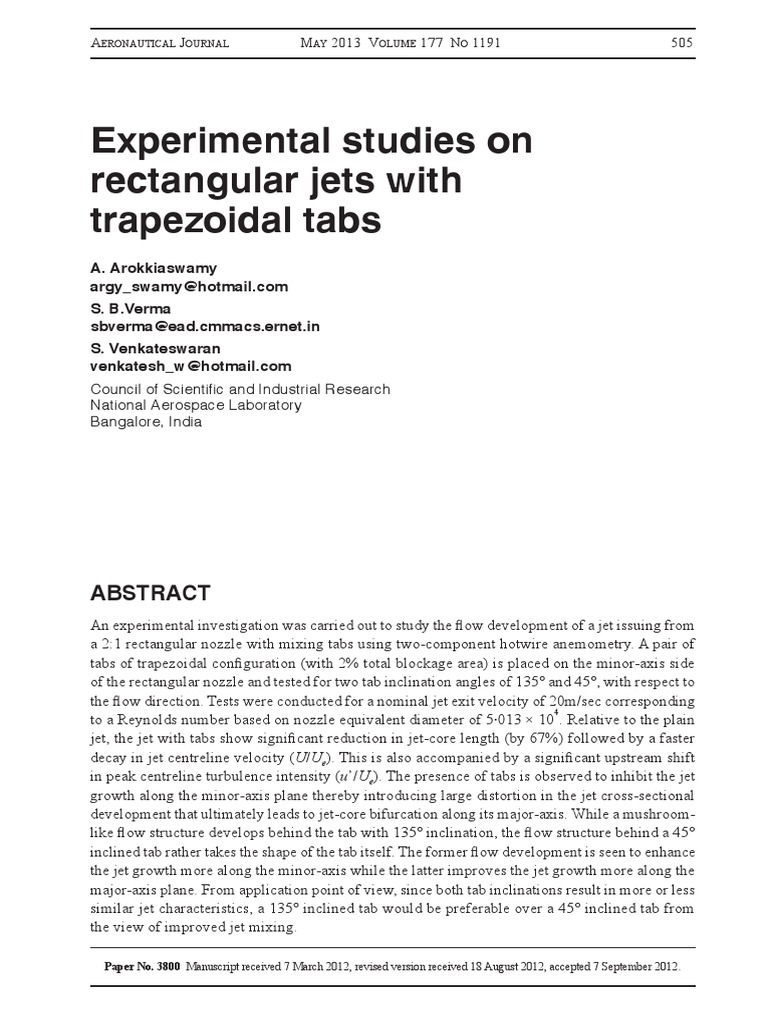 Experimental Studies On Rectangular Jets With Trapezoidal Tabs | PDF | Vortices | Nozzle