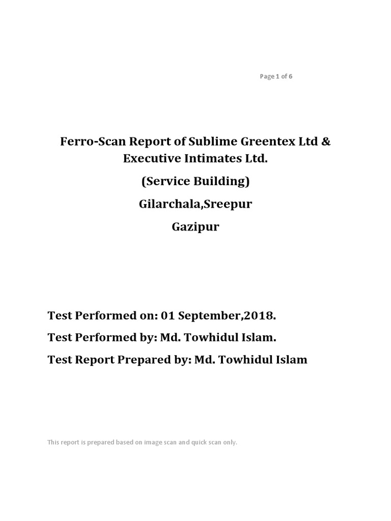 Ferro-Scan Report of Sublime Greentex LTD & Executive Intimates Ltd ...