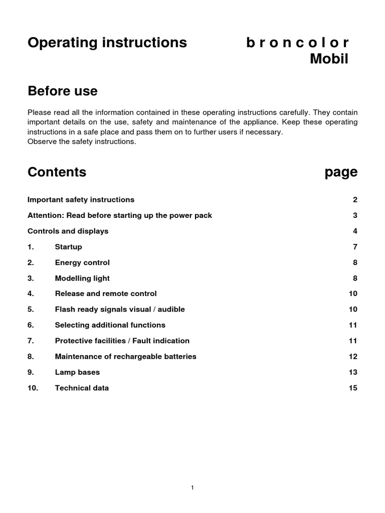 Broncolor Mobil Manual | PDF | Battery Charger | Flash (Photography)