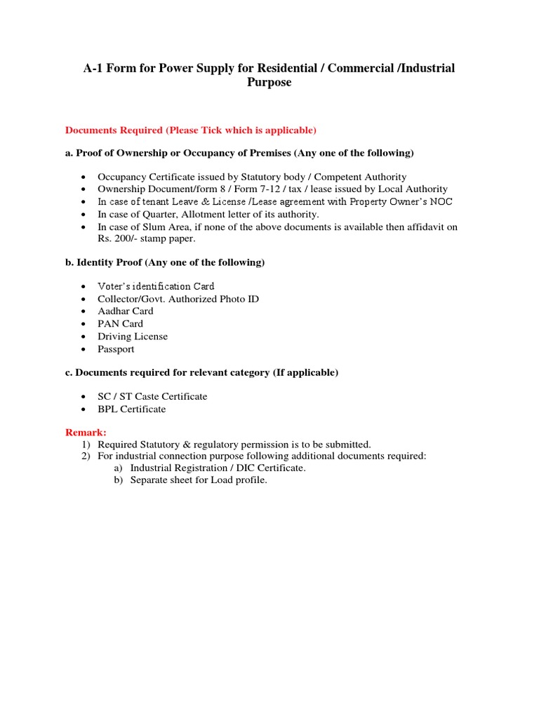 A-1 Form for Power Supply Application | PDF | Finance & Money ...