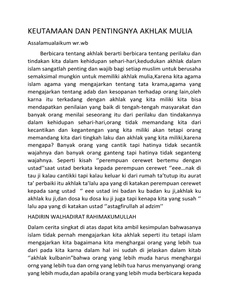 Keutamaan Dan Pentingnya Akhlak Mulia | PDF | Agama & Spiritualitas