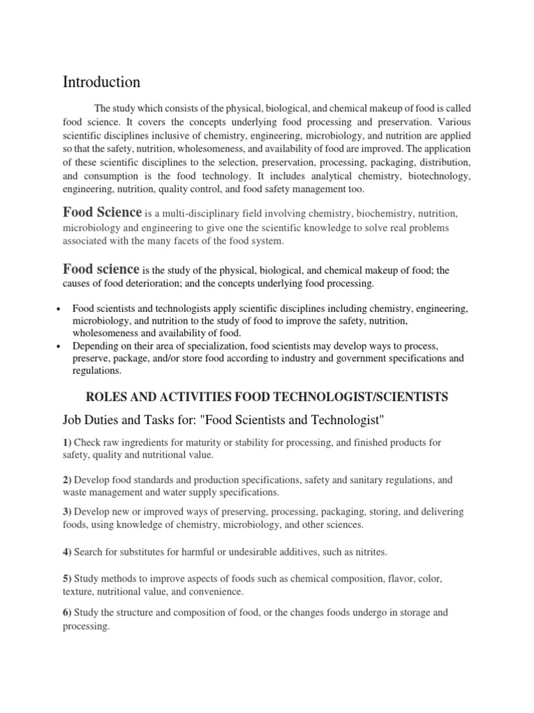 Food Science: Job Duties and Tasks For: "Food Scientists and ...