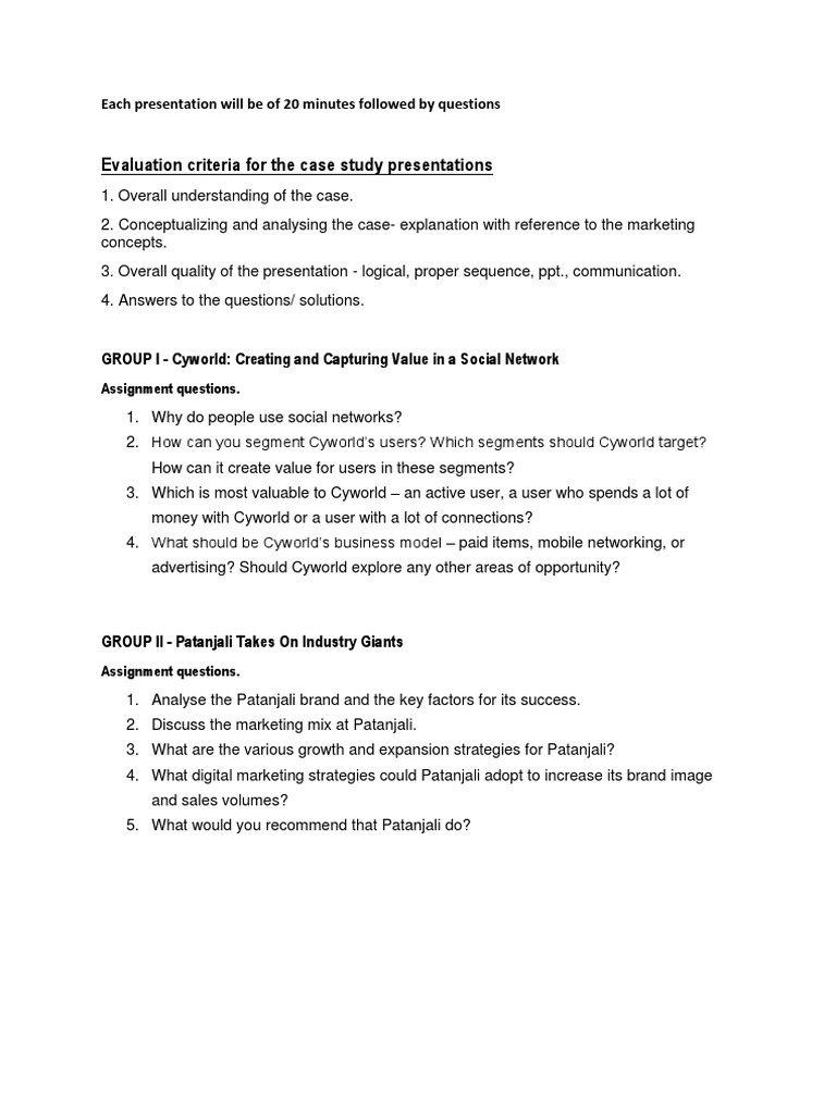 Evaluation Criteria For The Case Study Presentations: GROUP I - Cyworld: Creating and Capturing ...