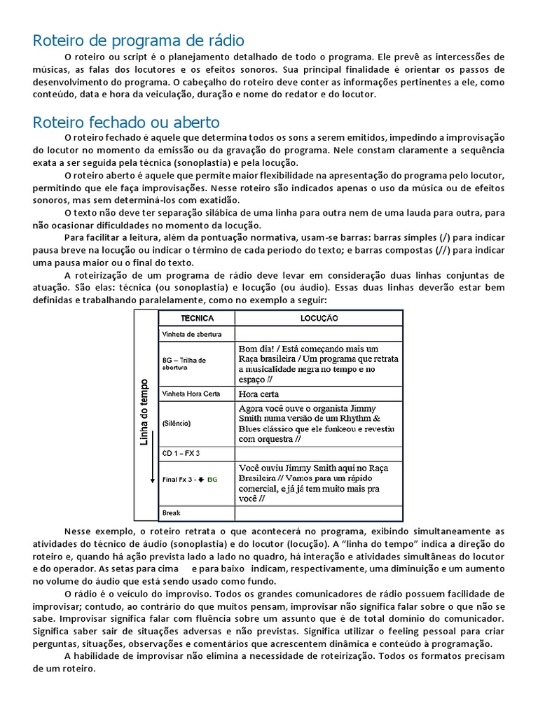 Roteiro de Programa de Rádio Web | PDF | Radiodifusão | Programa de computador